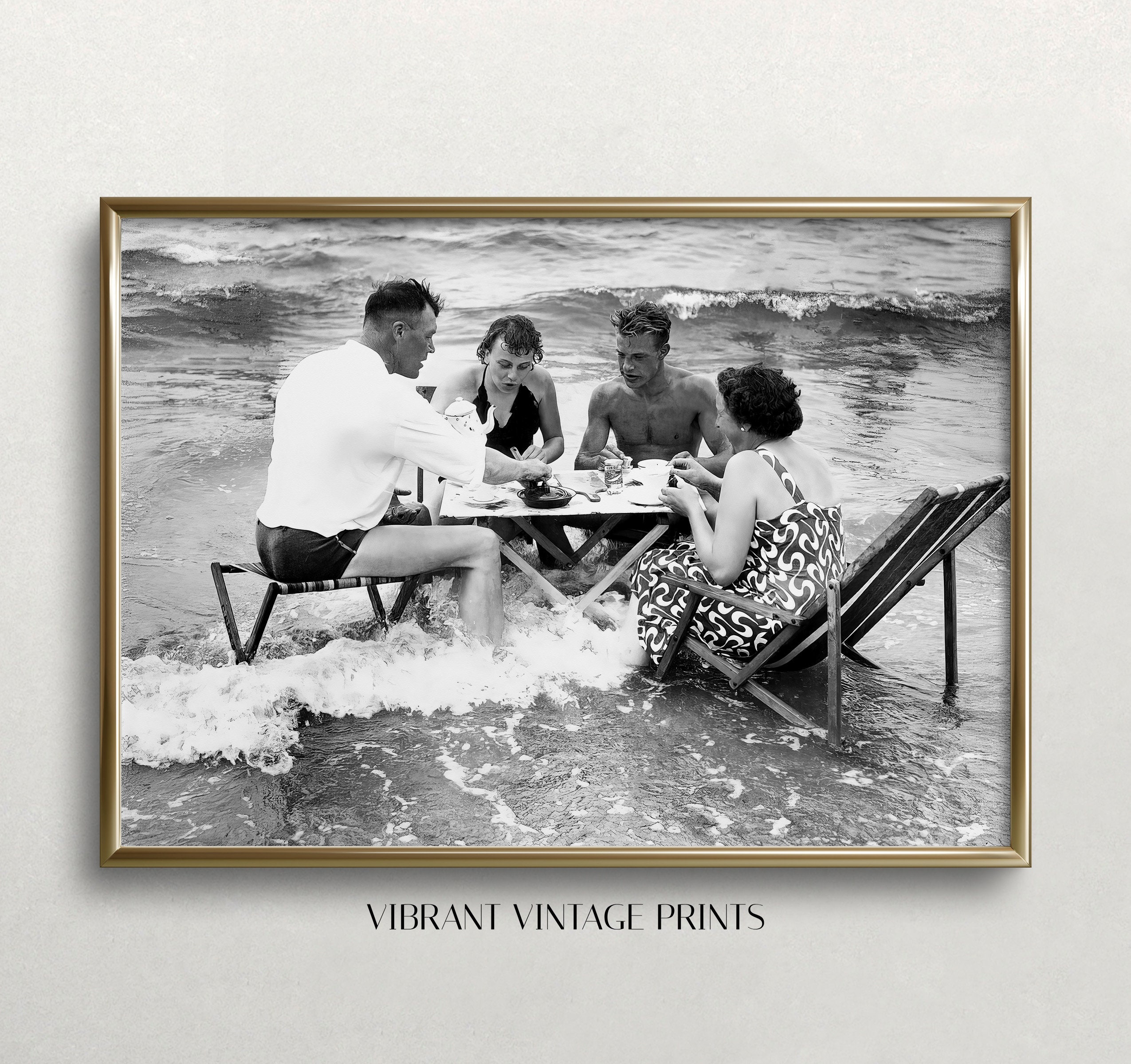 Tea Party in Surf, Vintage Beach Art, Black and White Art, V | Inspire ...