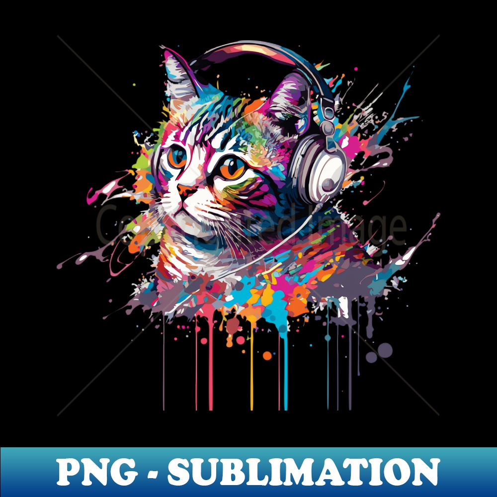 Cat Listening music - PNG Transparent Sublimation Design - A - Inspire ...