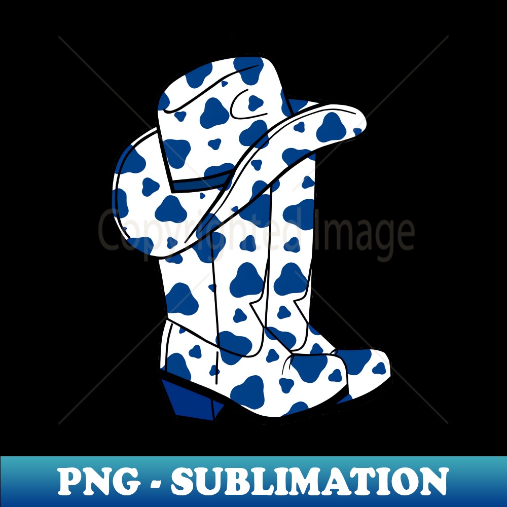 BLUE Cow Spots Cowboy Boots And Hat - Special Edition Sublim | Inspire ...