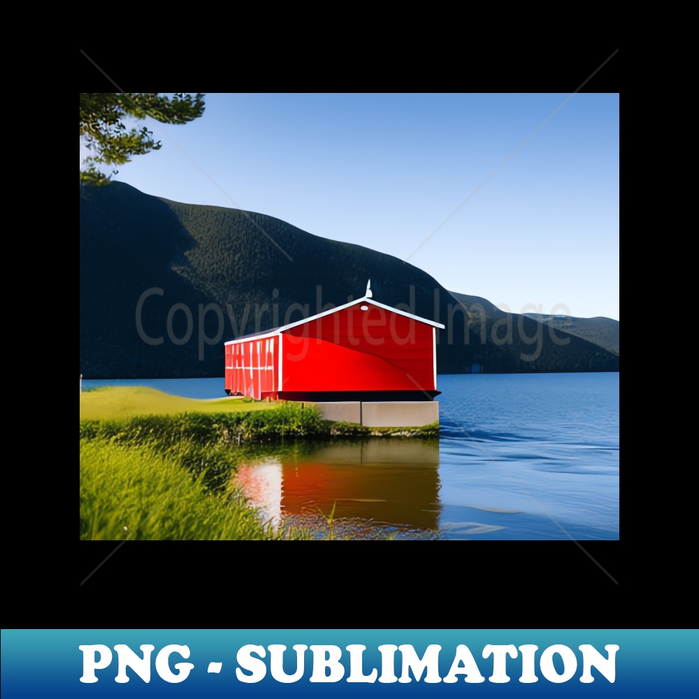 Red Boathouse on Lake - PNG Transparent Digital Download Fil - Inspire ...