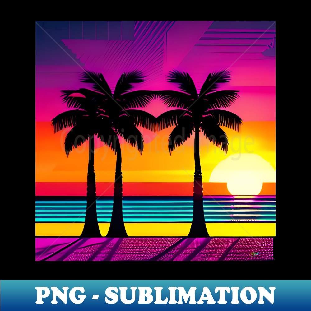 RetroWave 80s Sunset Beach 48 - PNG Transparent Sublimation | Inspire ...