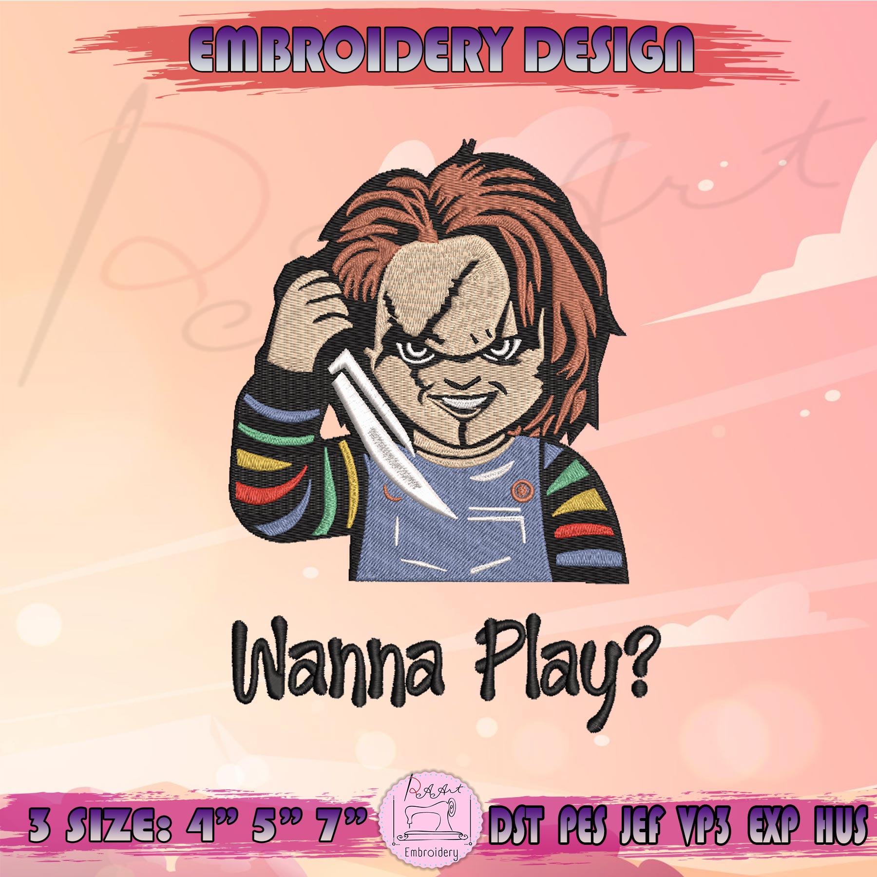 Wanna Play Embroidery Design, Chucky Embroidery, Childs Play | Inspire ...