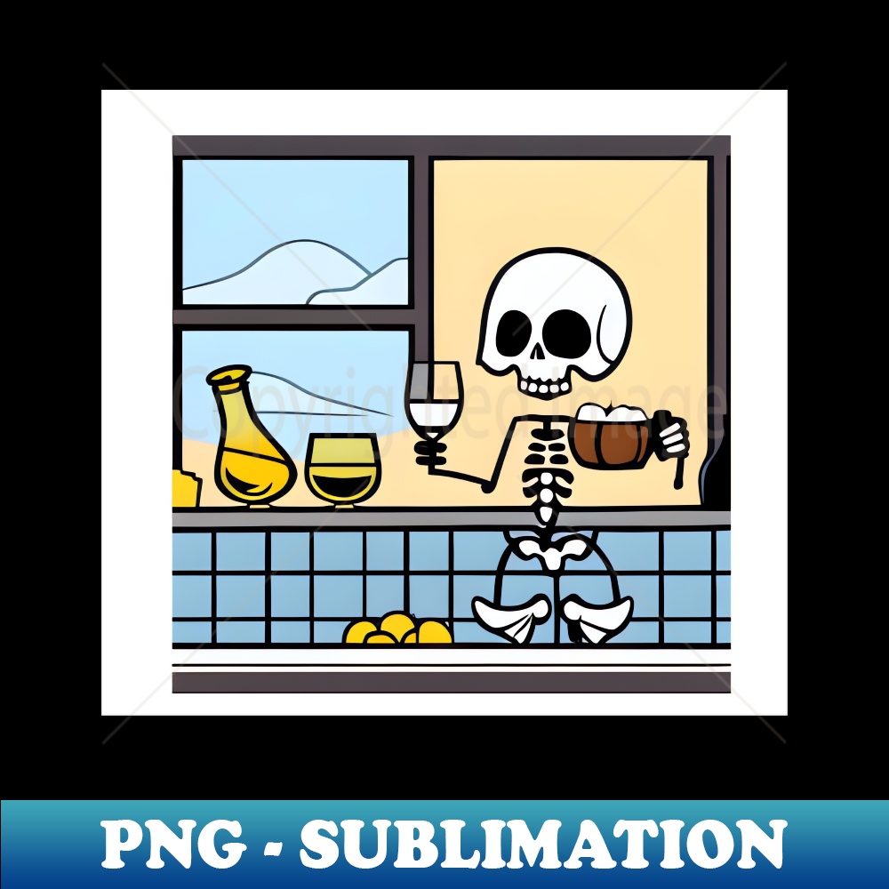 Skeleton drinking wine in house with windows - Stylish Subli | Inspire Uplift