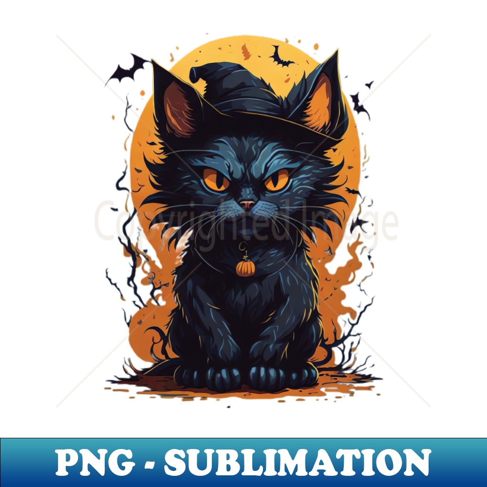 A Scary Cat Halloween Scary Black Cat Face Orange Moon - PNG | Inspire ...