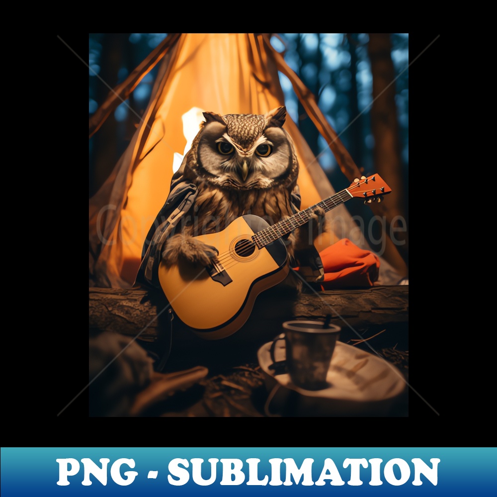 Cottagecore Aesthetic Owl Playing Guitar Camping - Decorativ | Inspire ...
