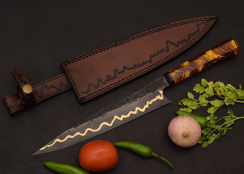Gold Chef knife, Spring Steel , kitchen knife, handmade chef | Inspire ...