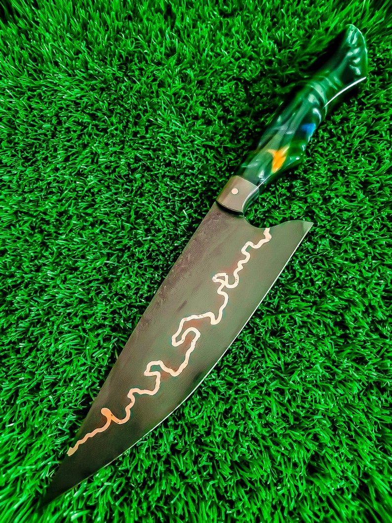 Gold Chef knife, Spring Steel , kitchen knife, handmade chef | Inspire ...