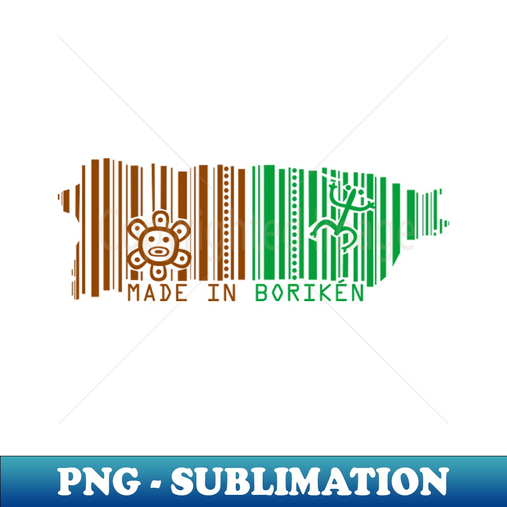 Puerto Rico Map Made in Boriken Taino Symbols Barcode Green | Inspire ...