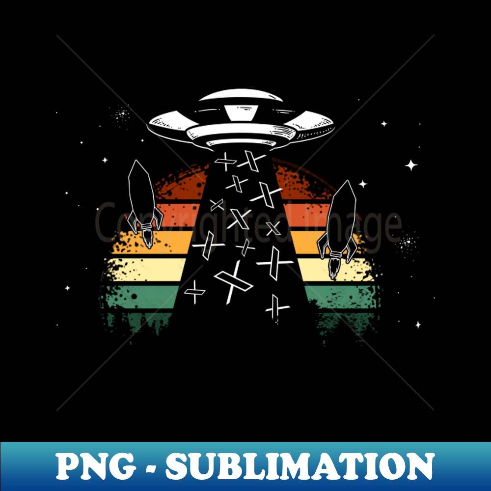 Alien X Elon Meme Vintage Sunset with UFO space - Retro PNG | Inspire ...