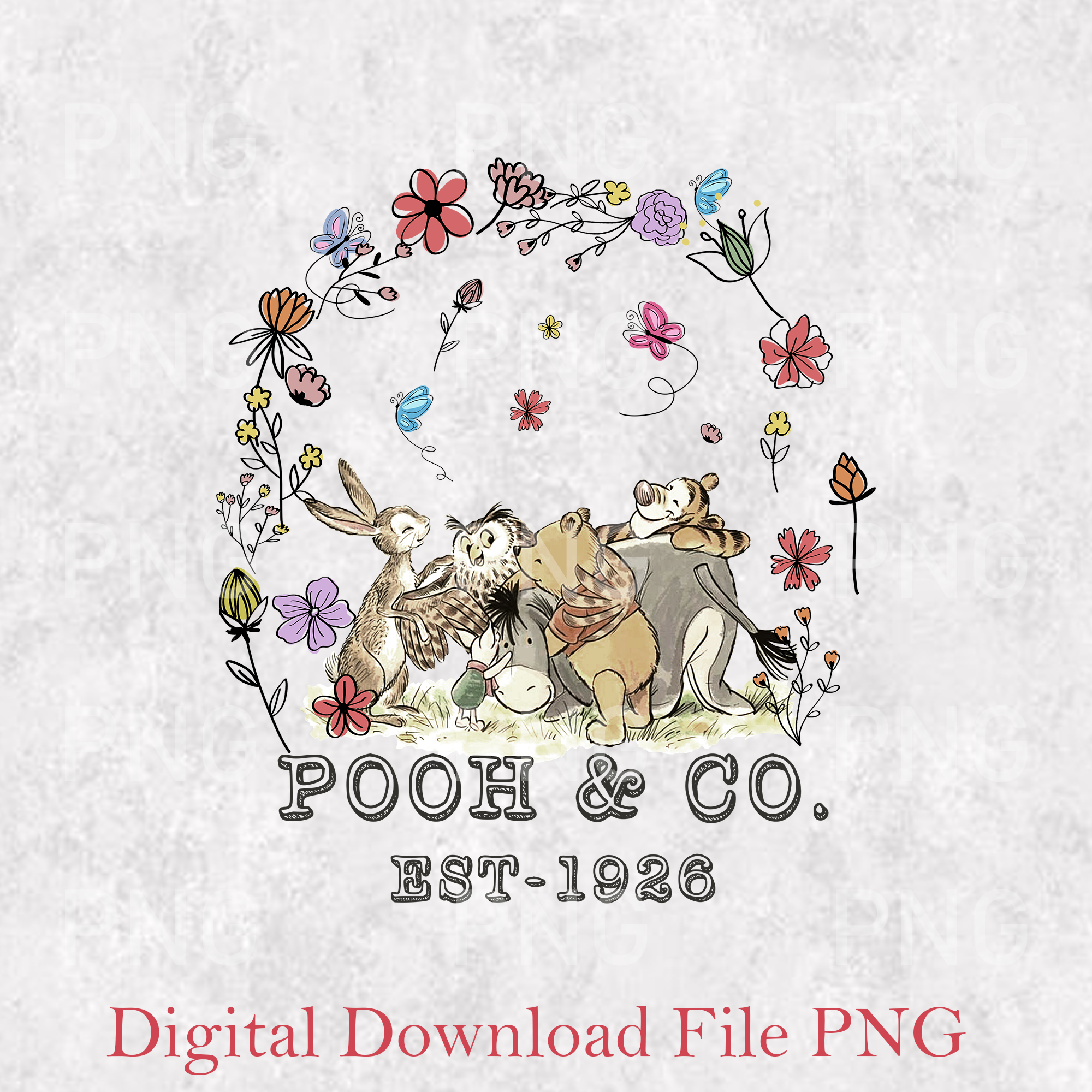 Vintage Disney Winnie The Pooh Floral PNG, Pooh and Co Est 1 | Inspire ...