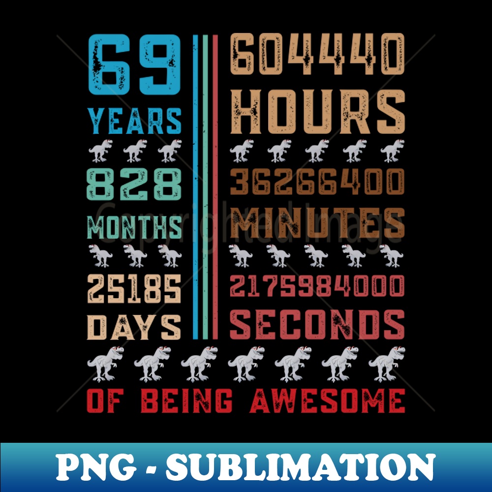 69 Years Of Being Awesome 69th Birthday Countdown T-rex Dino | Inspire ...