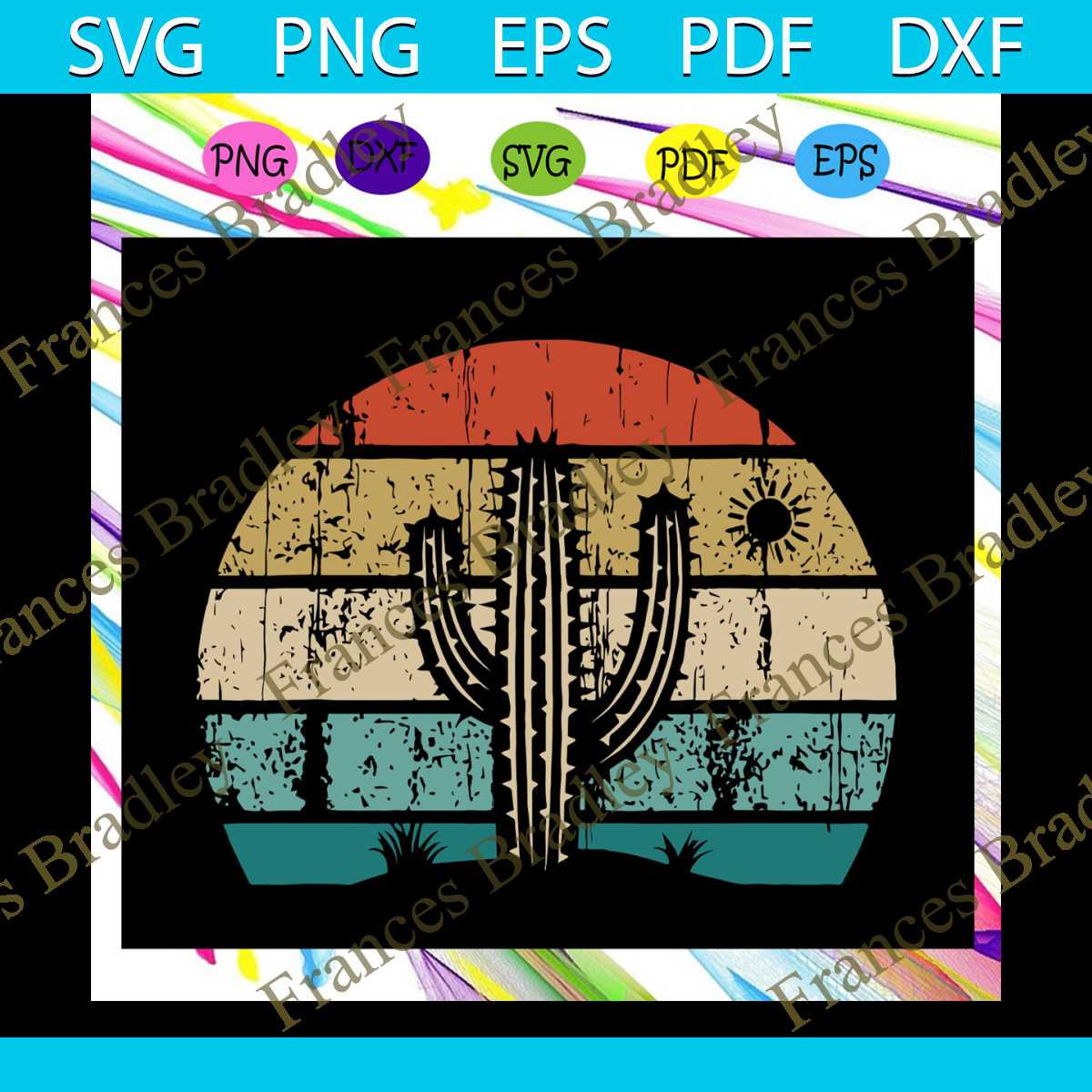 Retro Vintage Saguaro Cactus svg, cactus, cactus svg, sunset | Inspire ...