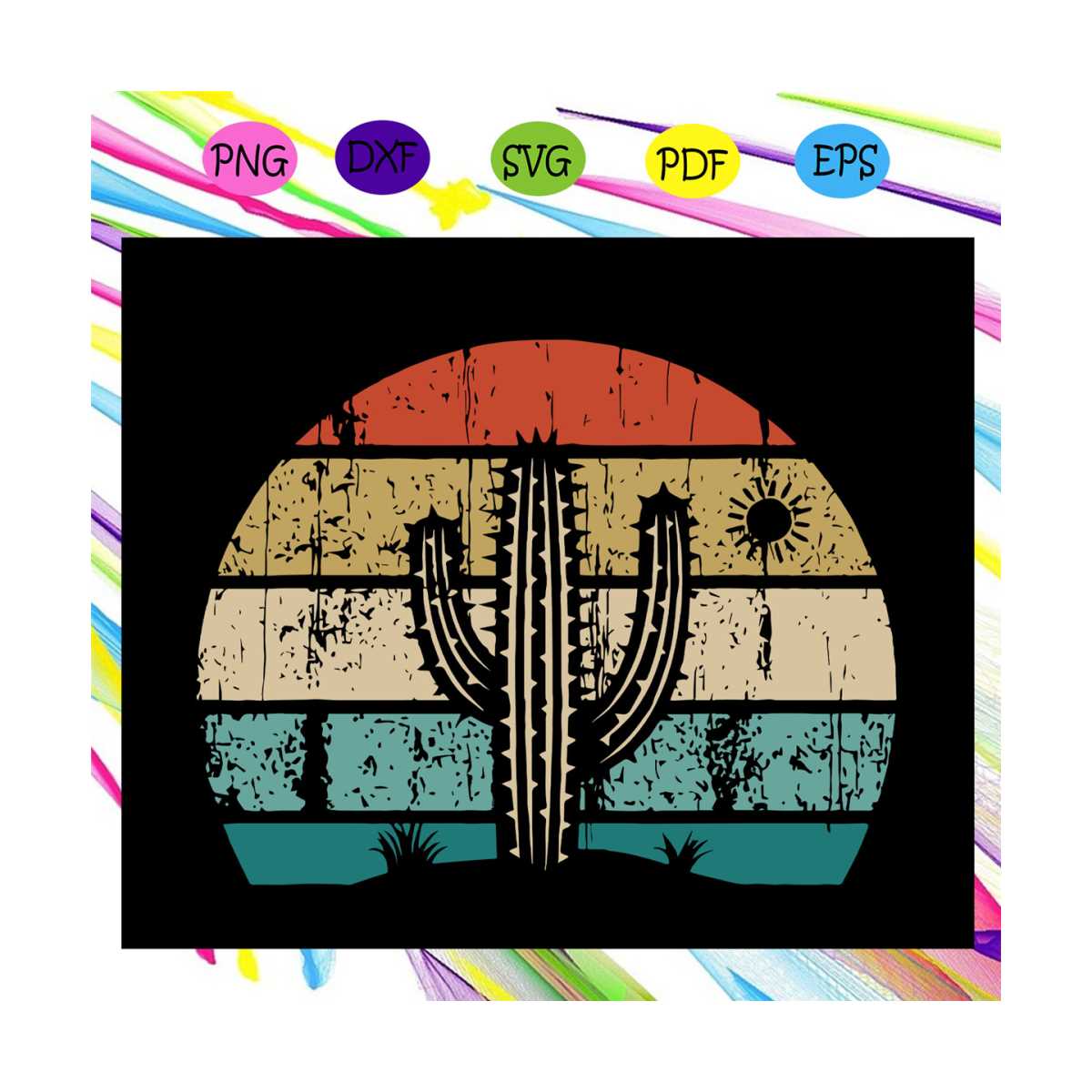 Retro Vintage Saguaro Cactus svg, cactus, cactus svg, sunset | Inspire ...