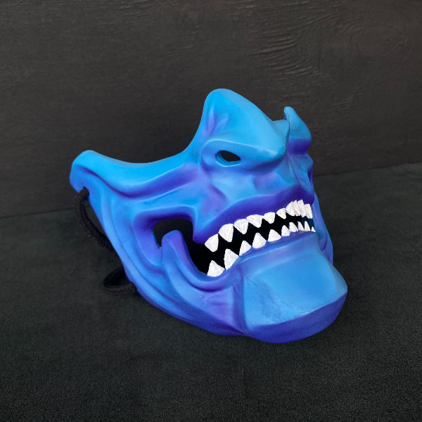 Blue Oni Half Face Wearable Mempo Mask, Japanese Samurai Hal - Inspire ...