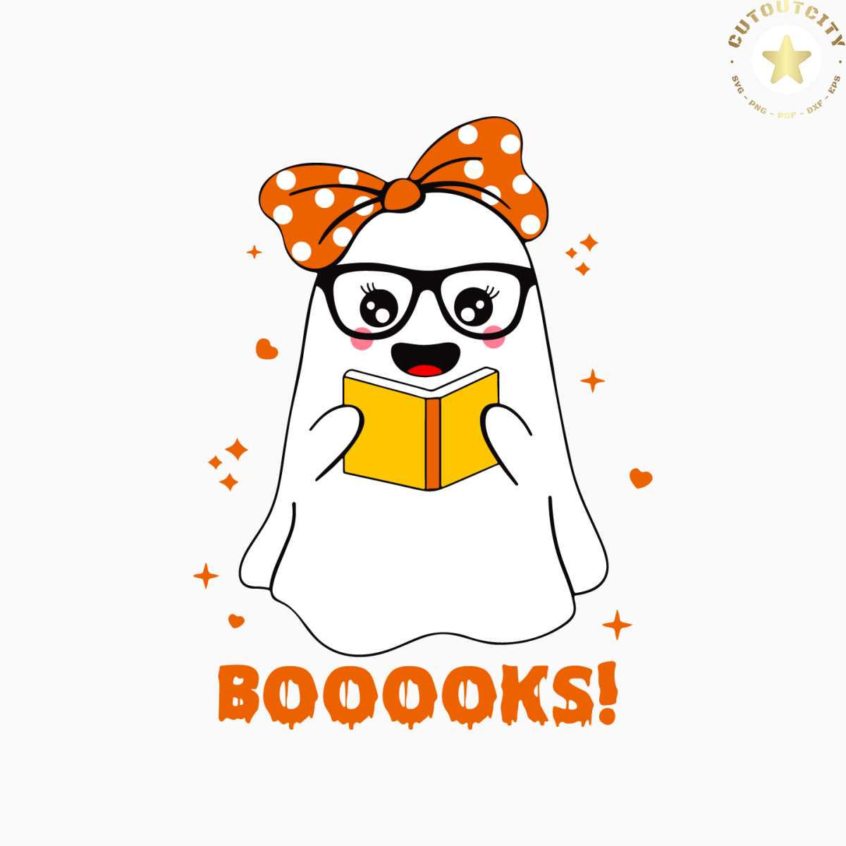 Booooks Svg, Halloween Cute Girl Ghost Reading Library Books | Inspire ...