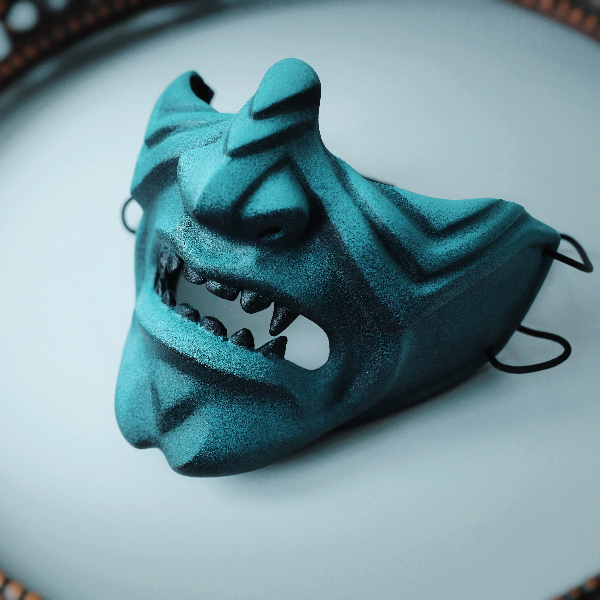 Samurai Mempo Half Mask, Blue Oni Half mask, tsushima mask, - Inspire ...