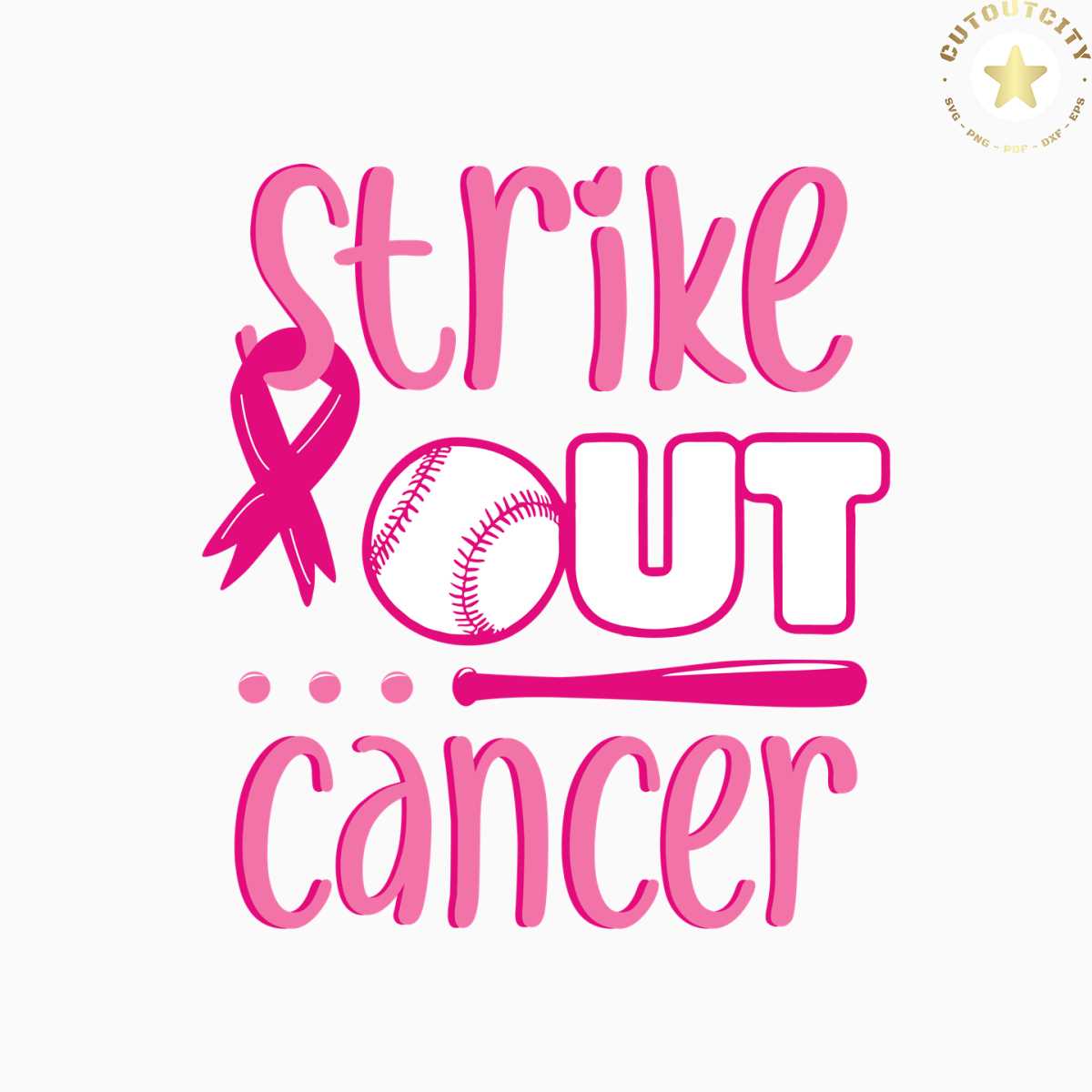 Strike Out Cancer Baseball Svg, Pink Breast Cancer Baseball | Inspire Uplift
