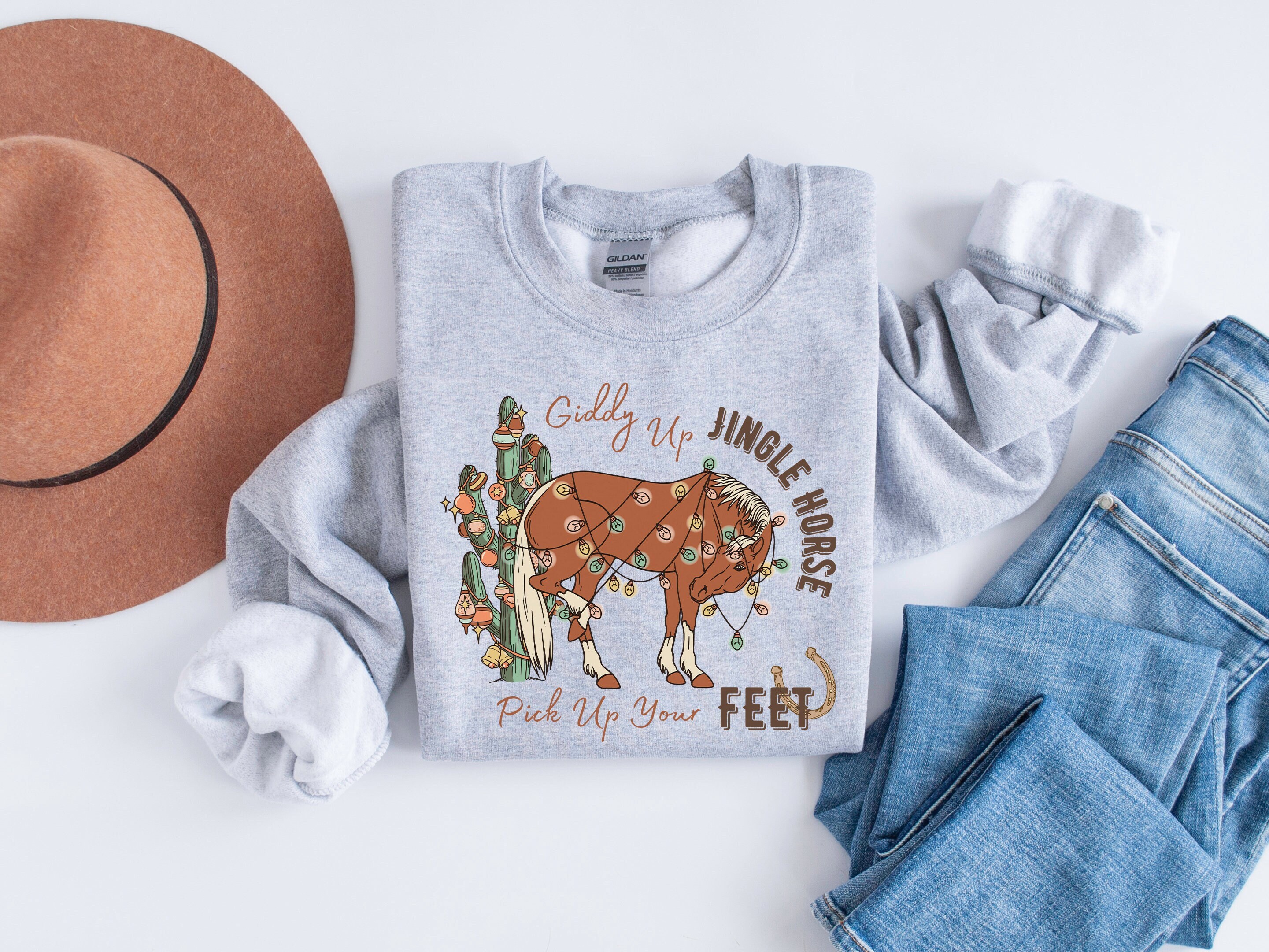 Cowboy Christmas Sweater, Giddy Up Jingle Horse Pick Up Your | Inspire Uplift