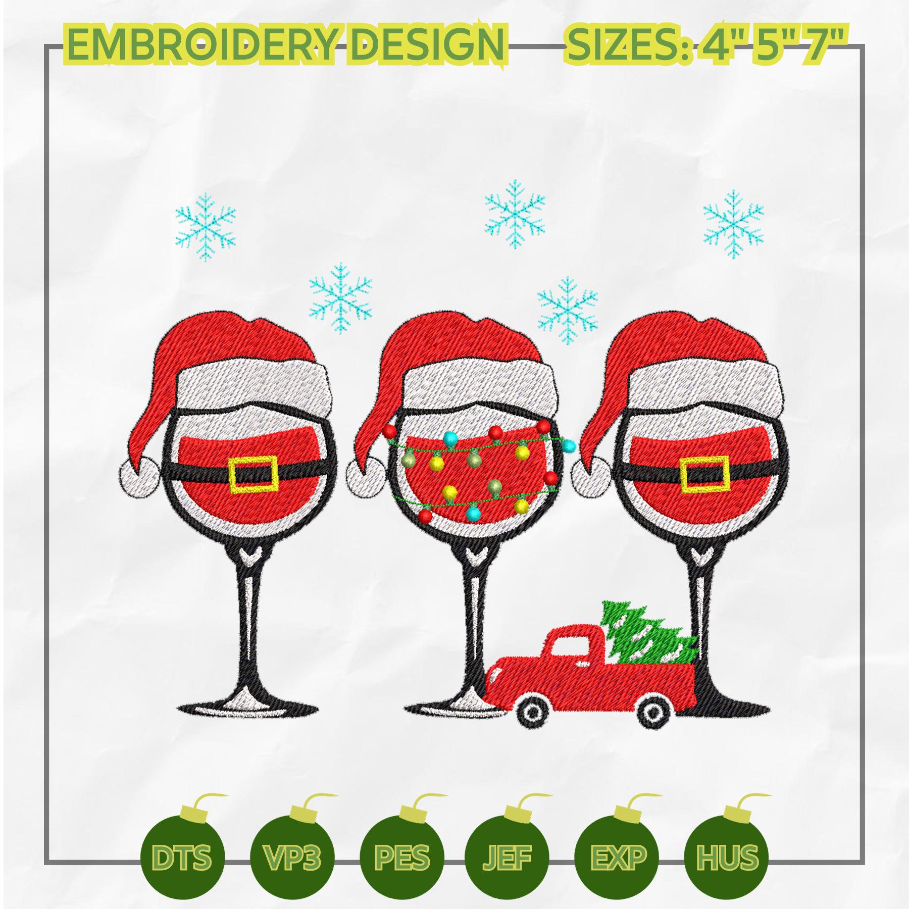 Christmas Wine Glass Embroidery, Santa Wine Embroidery, Chri | Inspire ...