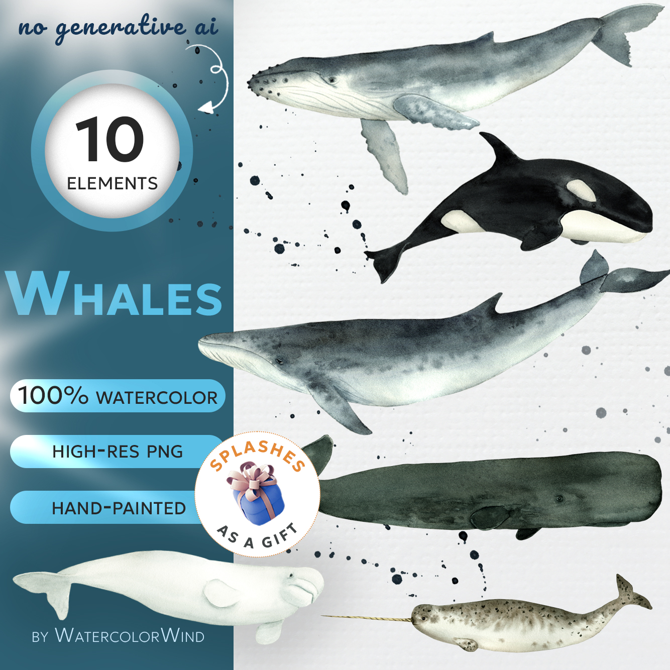 Watercolor Whales Clipart Set, Ocean Clip Art, Blue Whale, H - Inspire ...