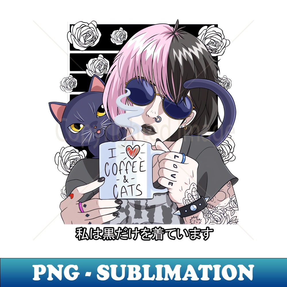 Goth Anime Girl Black Gothic Cat Coffee Lover Vaporware - Hi | Inspire ...