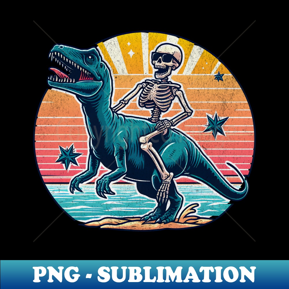 Skeleton Riding T-Rex Retro Dinosaur Sunset - PNG Transparen | Inspire ...