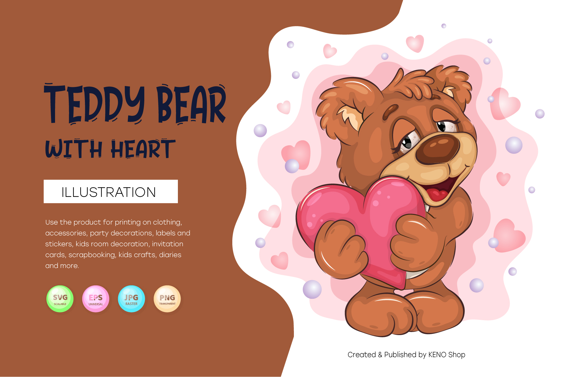 Cute Teddy Bear with Heart. T-Shirt, PNG, SVG. - Inspire Uplift