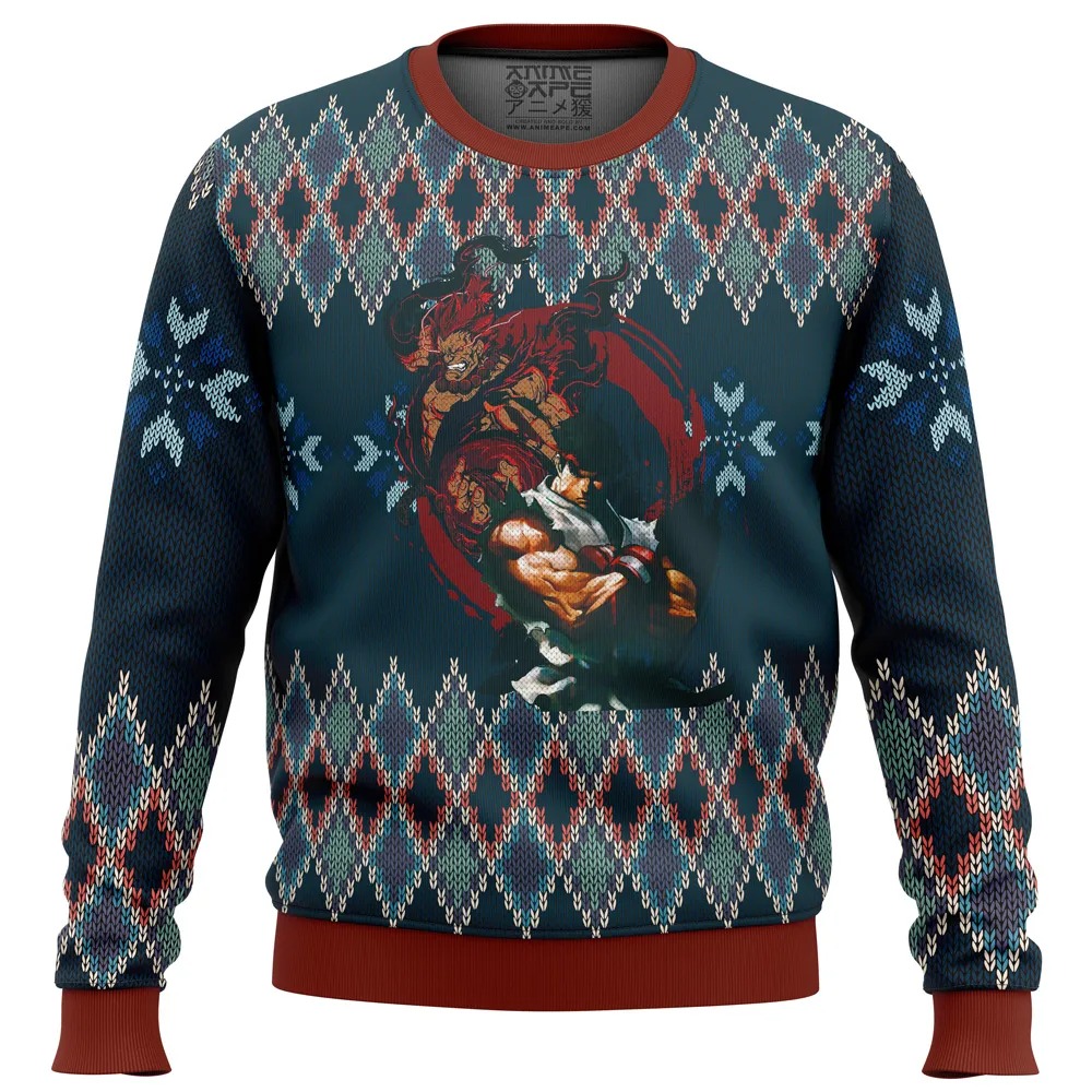Street Fighter Ryu and Akuma All Over Print Ugly Hoodie Zip | Inspire ...