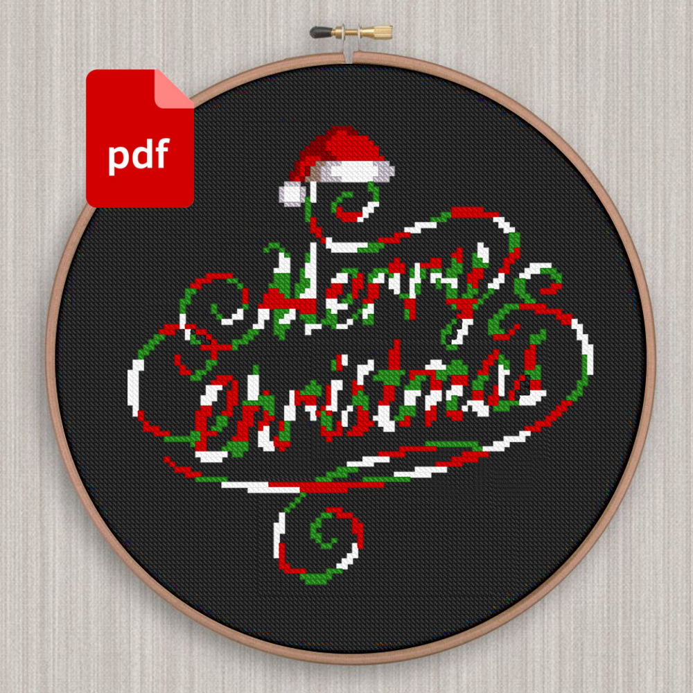 Christmas cross stitch, Merry Christmas Lettering cross stit | Inspire ...