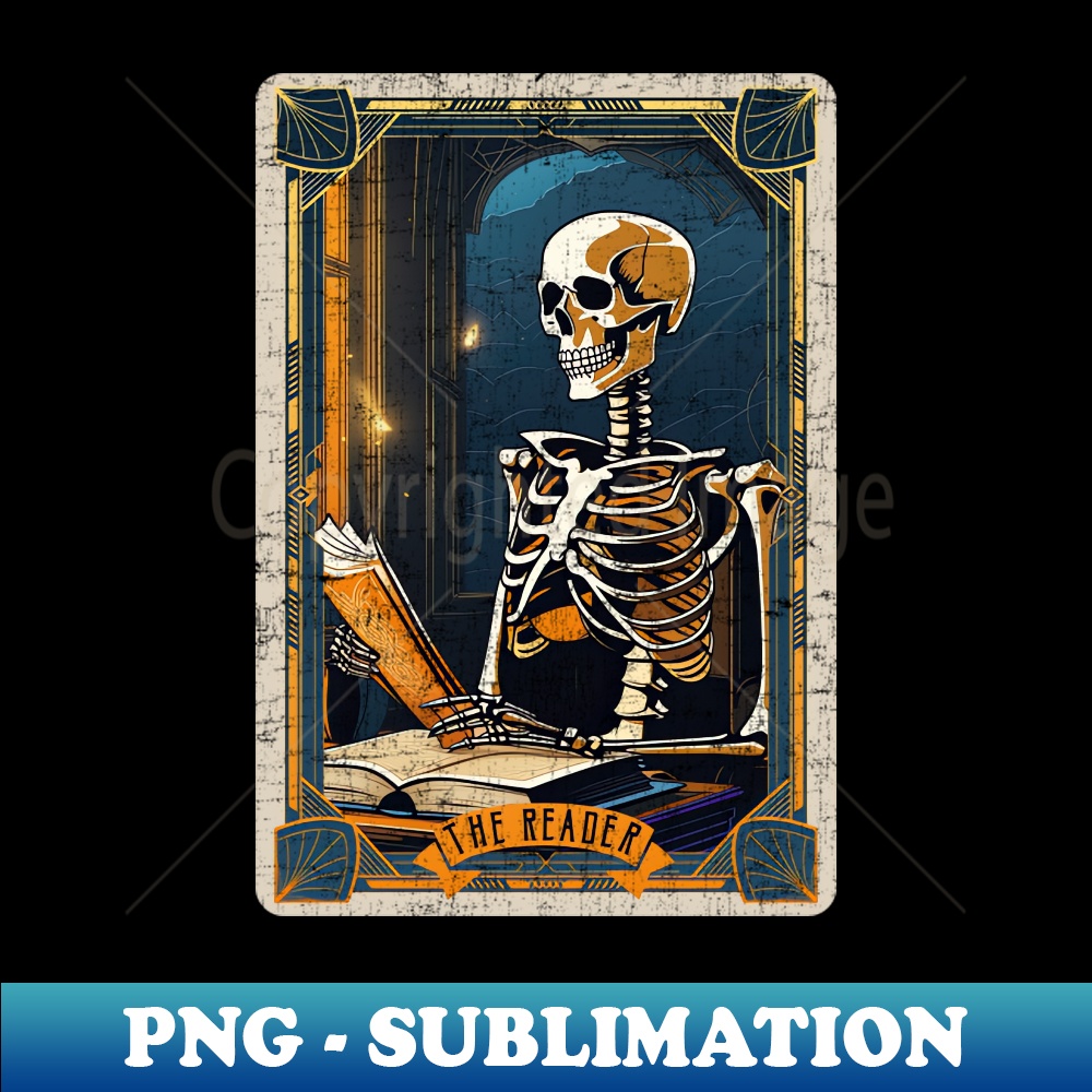 The Reader Retro Skeleton Halloween Tarot Card - Instant PNG - Inspire ...