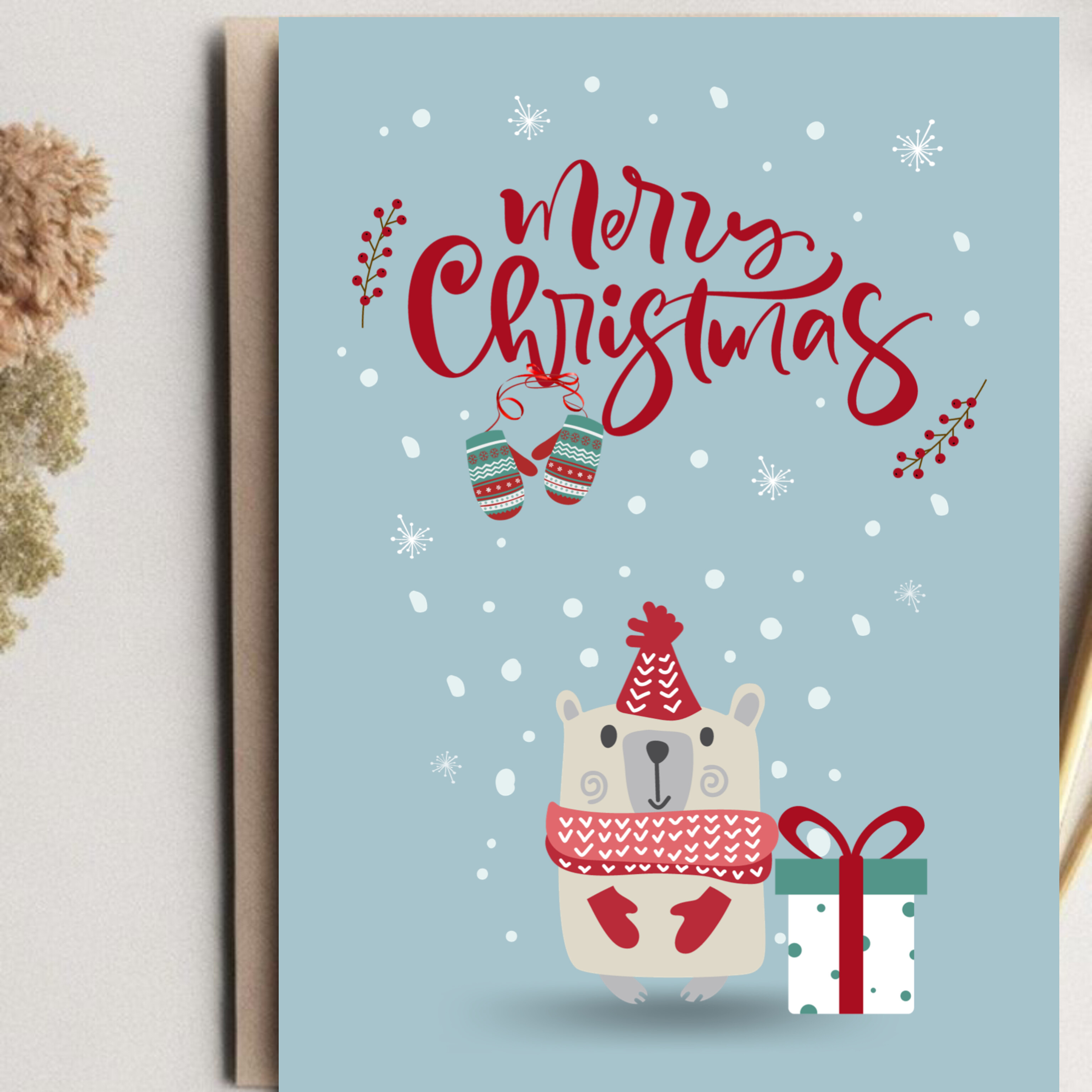 Blue Red White Cute Merry Christmas Card. DiGITAL DOWNLOAD. | Inspire ...