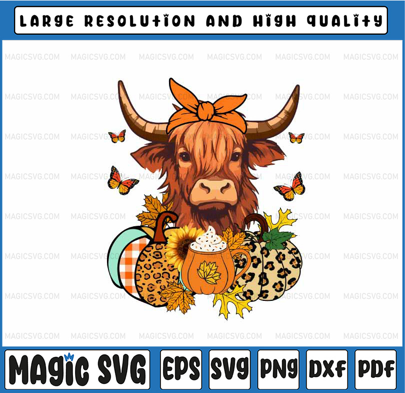 Highland Cow Fall And Leaves Pumpkins Autumn Thanksgiving Pn - Inspire ...