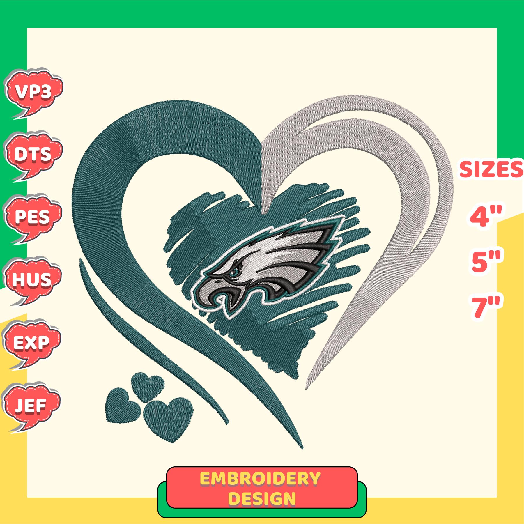 NFL Philadelphia Eagles Heart Embroidery Design, NFL Footbal | Inspire ...