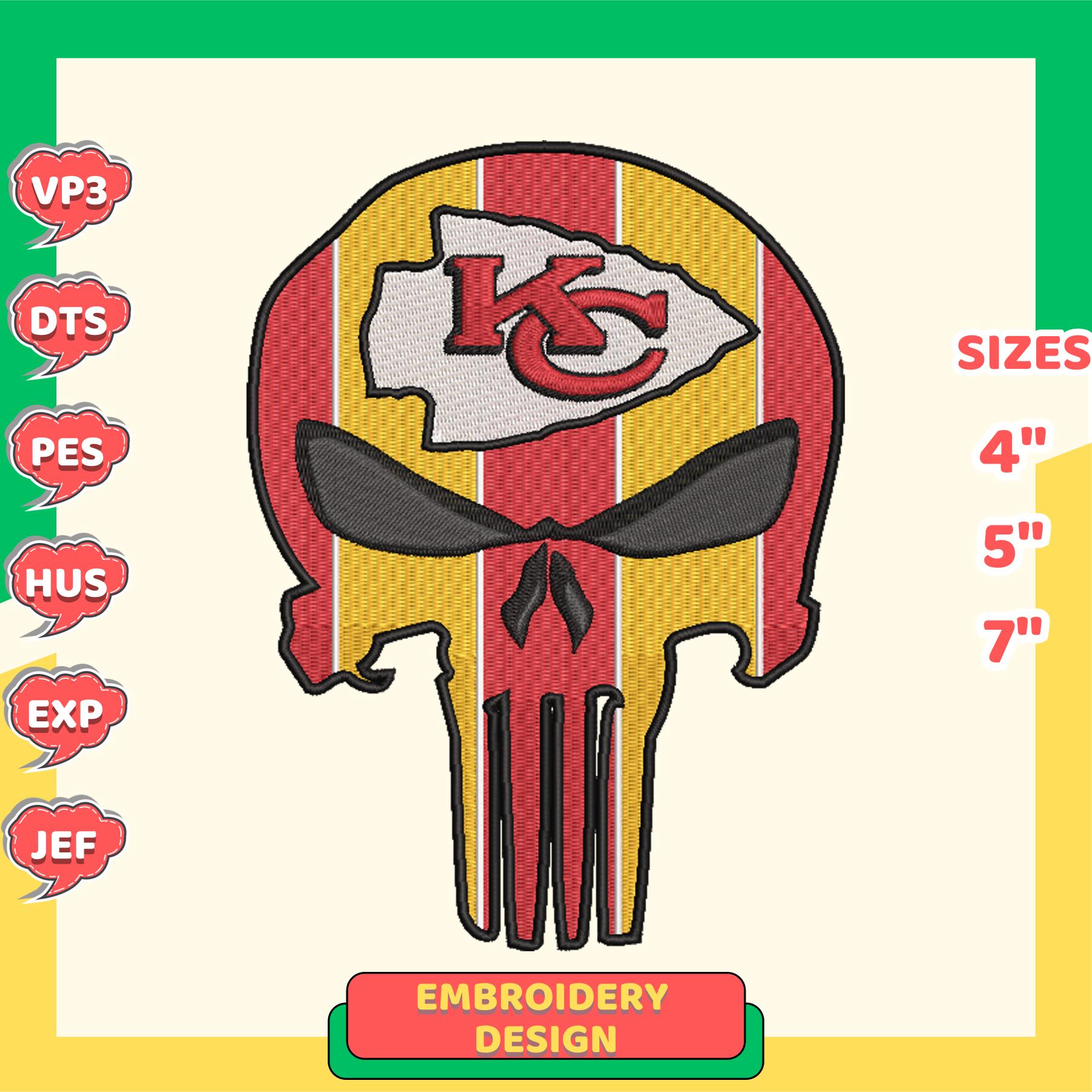 NFL Kansas City Chiefs Skull Embroidery Design, NFL Football | Inspire ...