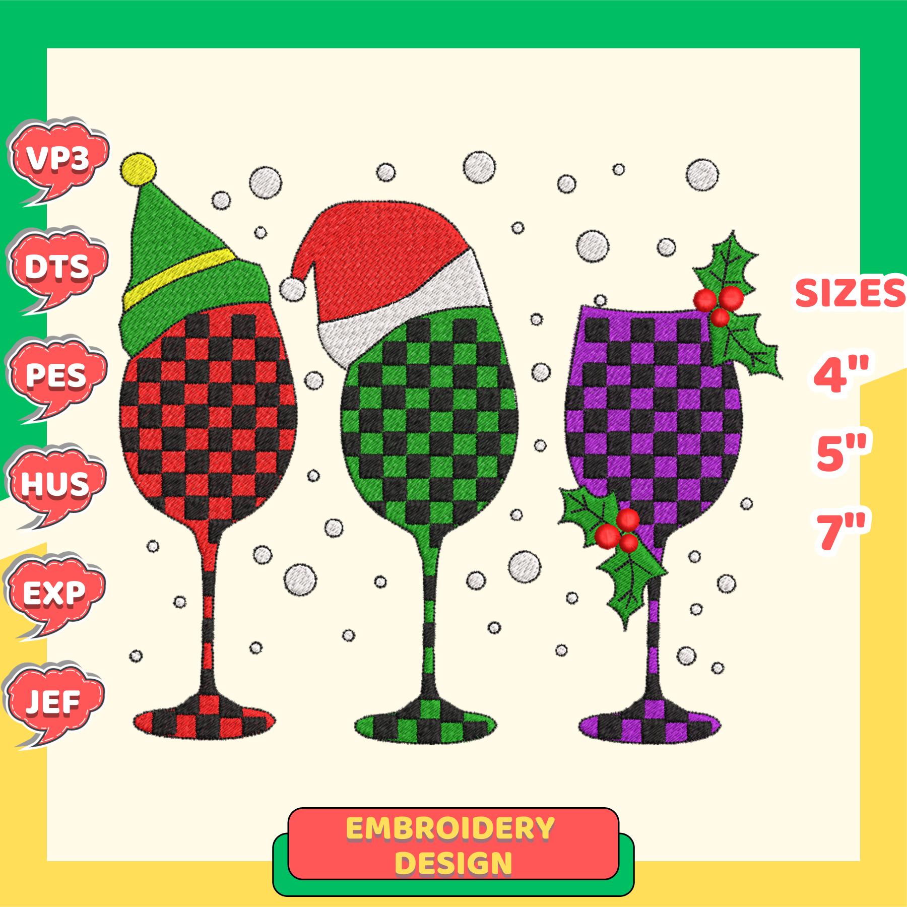Christmas Wine Glass Embroidery, Santa Wine Embroidery, Chri | Inspire ...