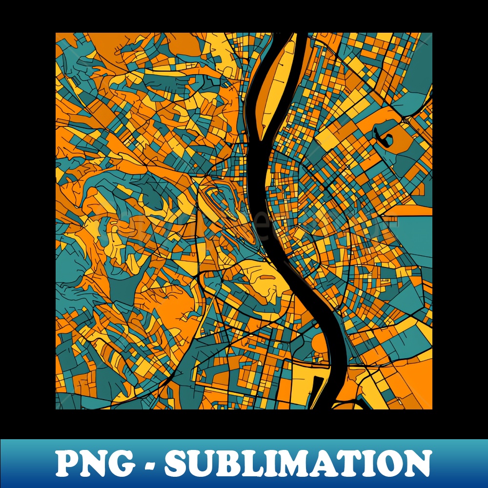 Budapest Map Pattern in Orange Teal - PNG Transparent Subli - Inspire ...