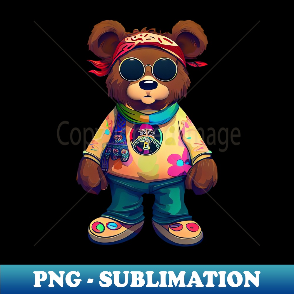 Teddy Bear with Hippie style - Elegant Sublimation PNG Downl | Inspire ...