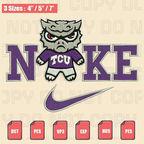 Nike x TCU Horned Frogs Mascot Embroidery File, NCAA Embroid | Inspire ...