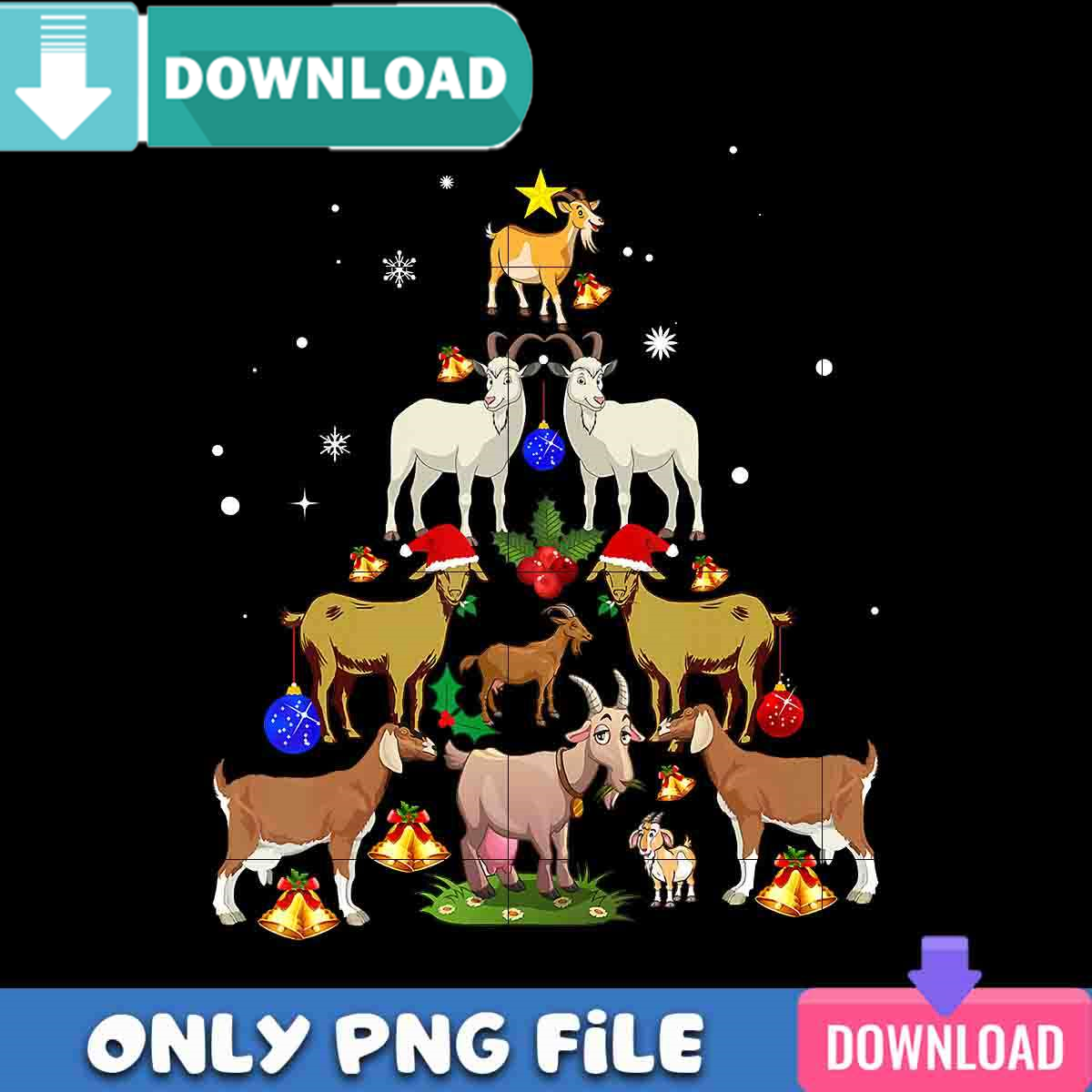 Cute Goat Christmas Tree PNG Instant Download | Inspire Uplift