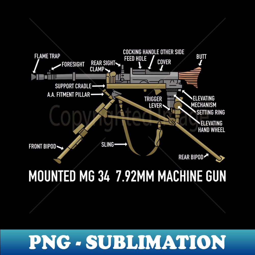 MG 34 German WW2 Machine Gun Tripod Diagram Gift - Retro PNG | Inspire ...