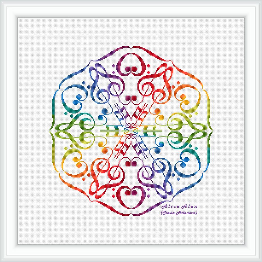 Cross stitch pattern musical mandala snowflake music notes | Inspire Uplift