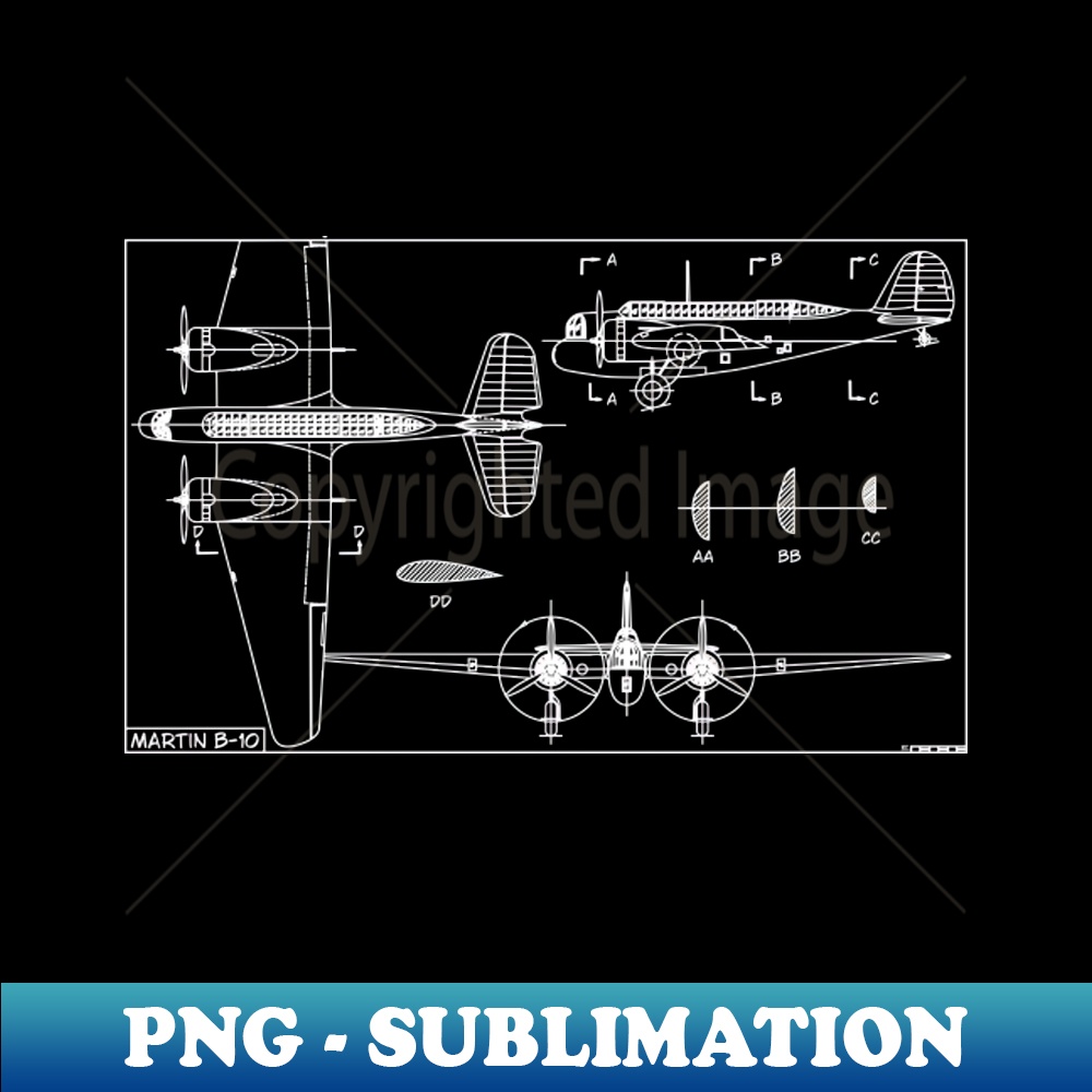 Martin B-10 American WW2 Bomber Plane Blueprint Diagram Gift | Inspire ...