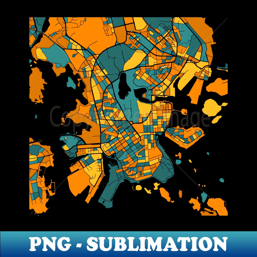 Helsinki Map Pattern in Orange Teal - PNG Transparent Subli | Inspire ...
