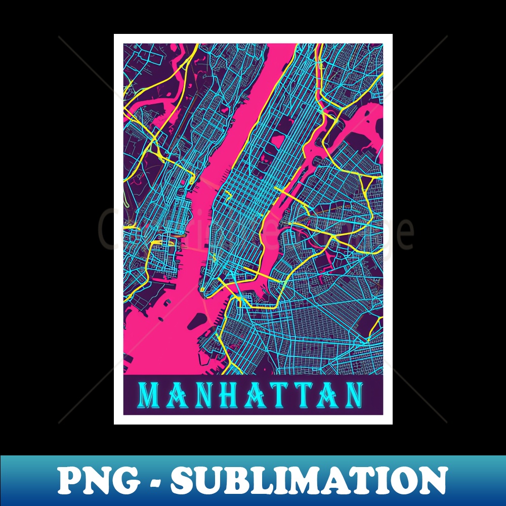 Manhattan Neon City Map Manhattan Minimalist City Map Art Pr - Inspire ...