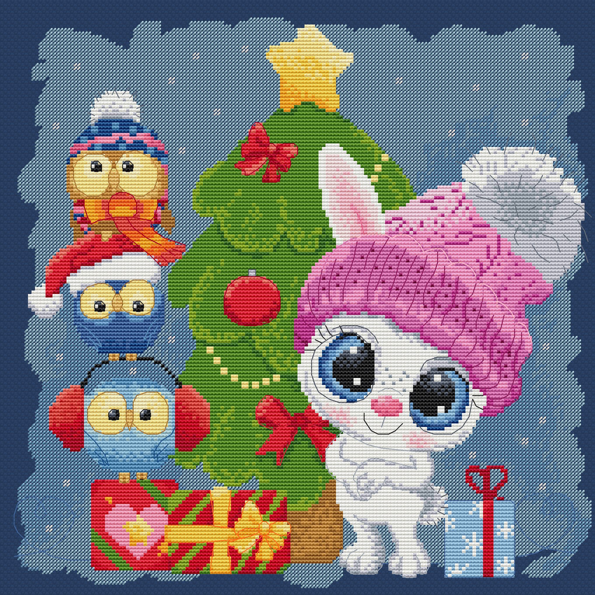 Christmas tree and owls cross stitch pattern pdf - Inspire Uplift