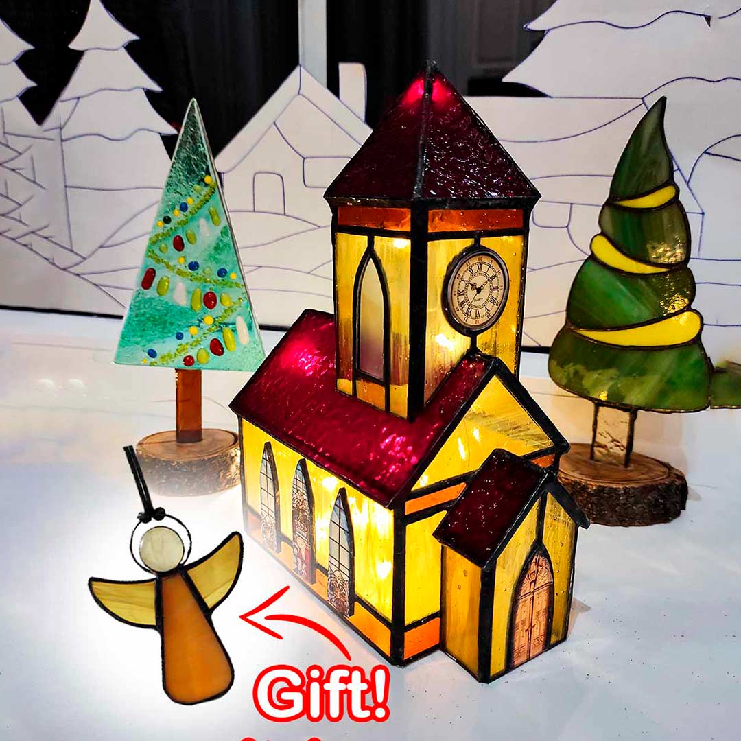 3d Christmas Stained Glass Pattern Christmas Village Church | Inspire ...
