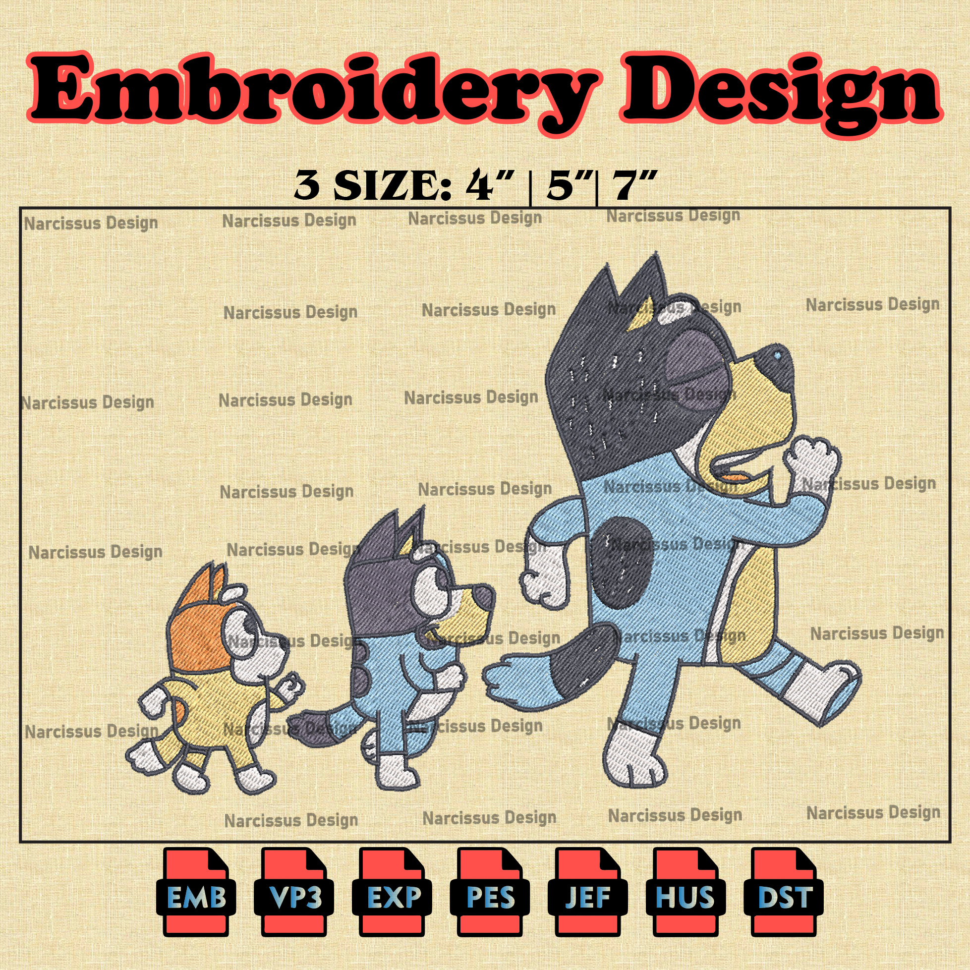 Bluey Machine Embroidery Designs, Bandit Bluey And Bingo Wal | Inspire ...