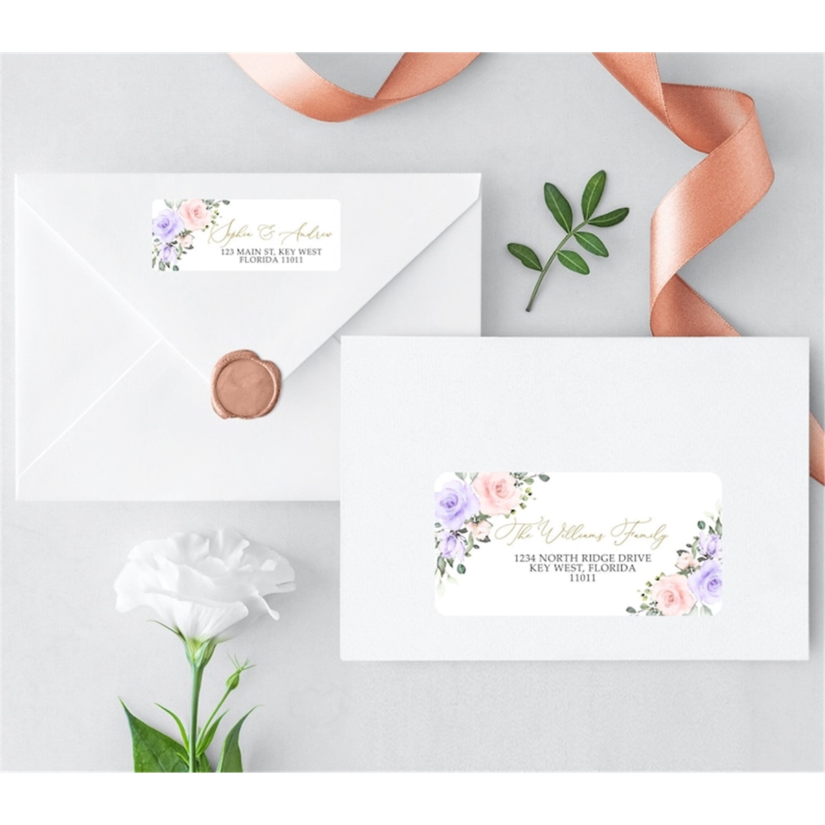 Blush Pink & Violet Flowers Address Label, EDITABLE Template | Inspire ...