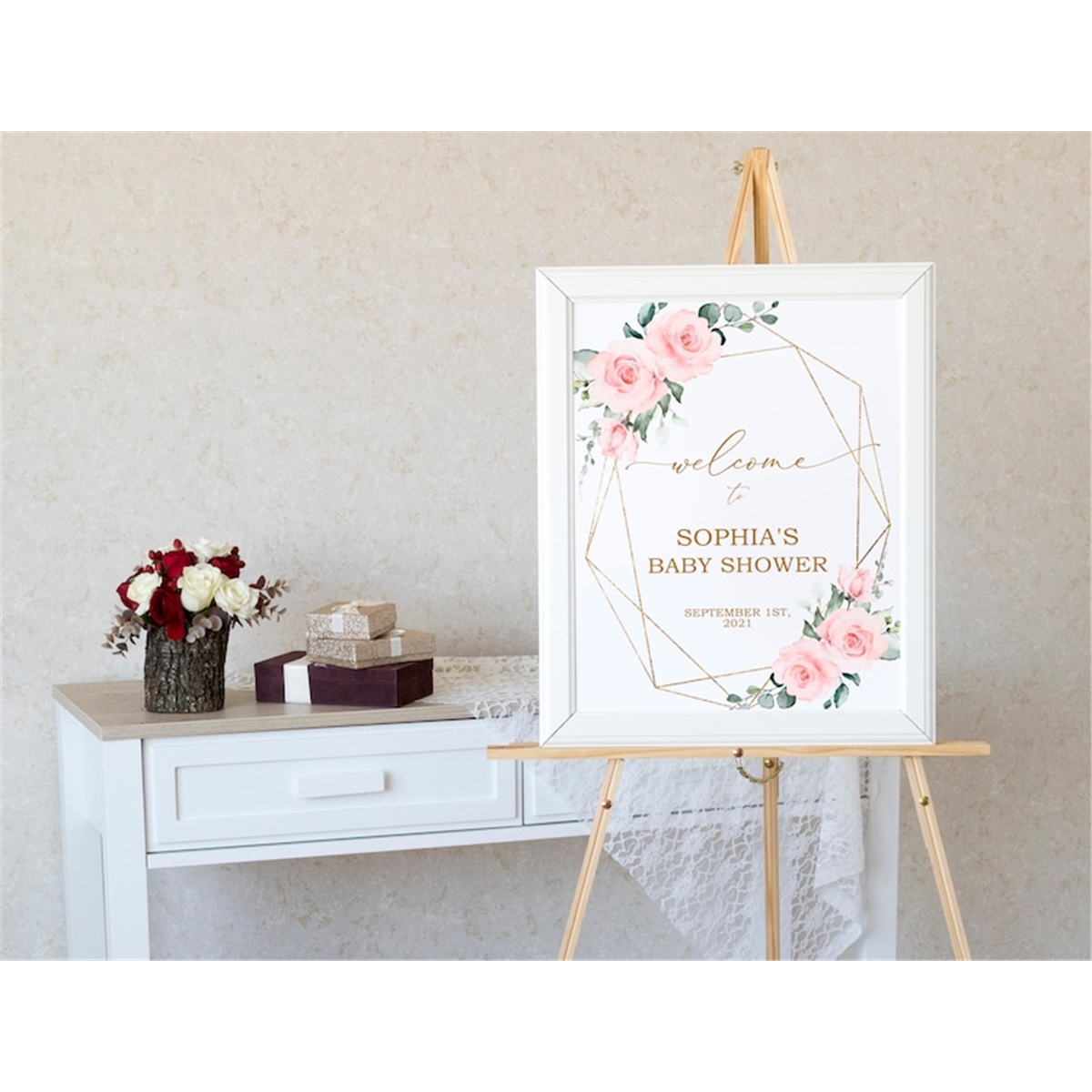 Blush Pink Flowers Welcome Sign, EDITABLE Template, Boho Flo | Inspire ...