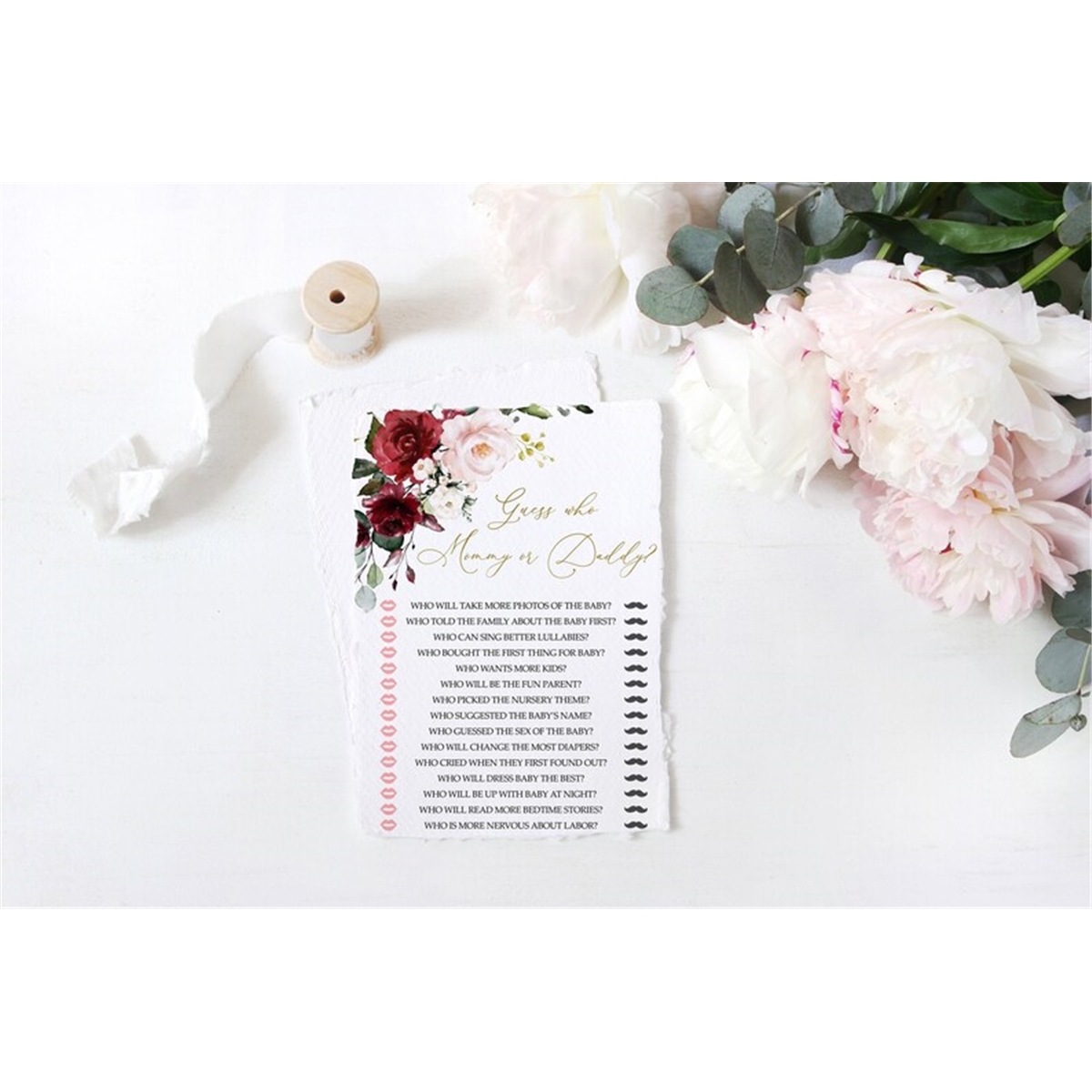 Marsala & Blush Pink Guess Who Mommy Or Daddy Game, EDITABLE - Inspire ...